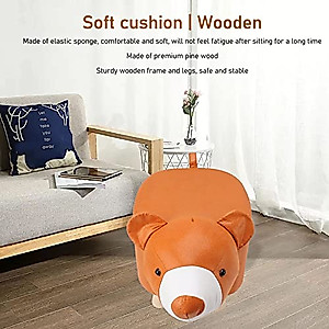 Pwshymi Cute Animal Footstool, Comfortable Small Footstool Wooden Reduce Friction for Entryway (Baby Bear)