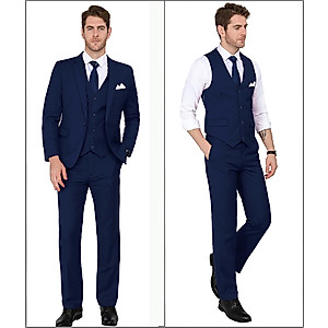 MAGE MALE Mens 3 Piece Suits Slim Fit Tuxedo Suit Set Soild Prom Wedding Suits One Button Blazer Vest Pants Set with Bow Tie Navy Blue