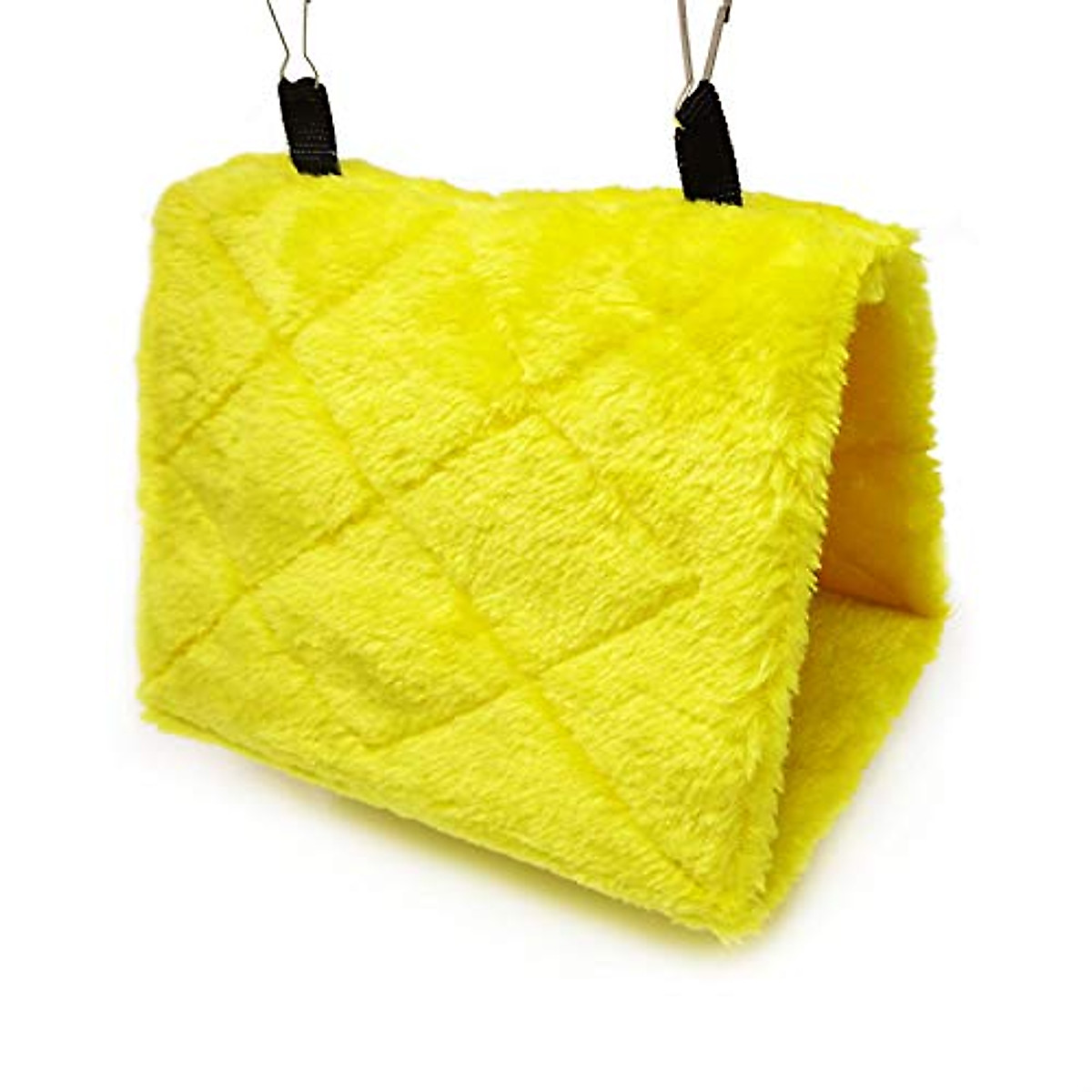 HONBAY 1PCS Yellow Winter Warm Pet Bird Nest Plush Fluffy Birds House Hut Cave Tent Hammock Hanging Cage for Hamster or Parrot (6.7 x 4.7 x 5.1 inch)