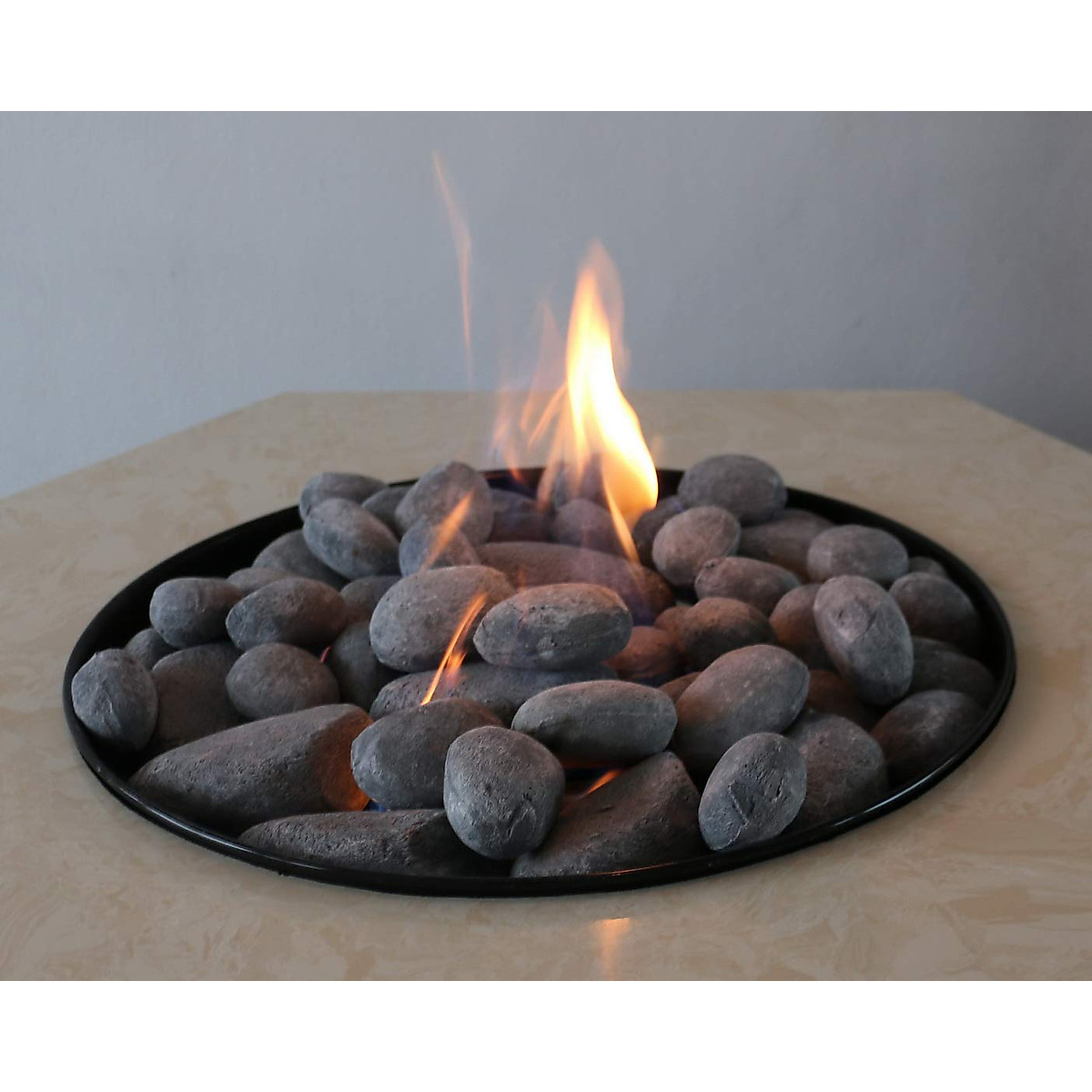 hmleaf HMB 24 Pcs Black Stone-Like Ceramic Fibre Pebbles for Gas fireplaces, Stove, Gas firepit