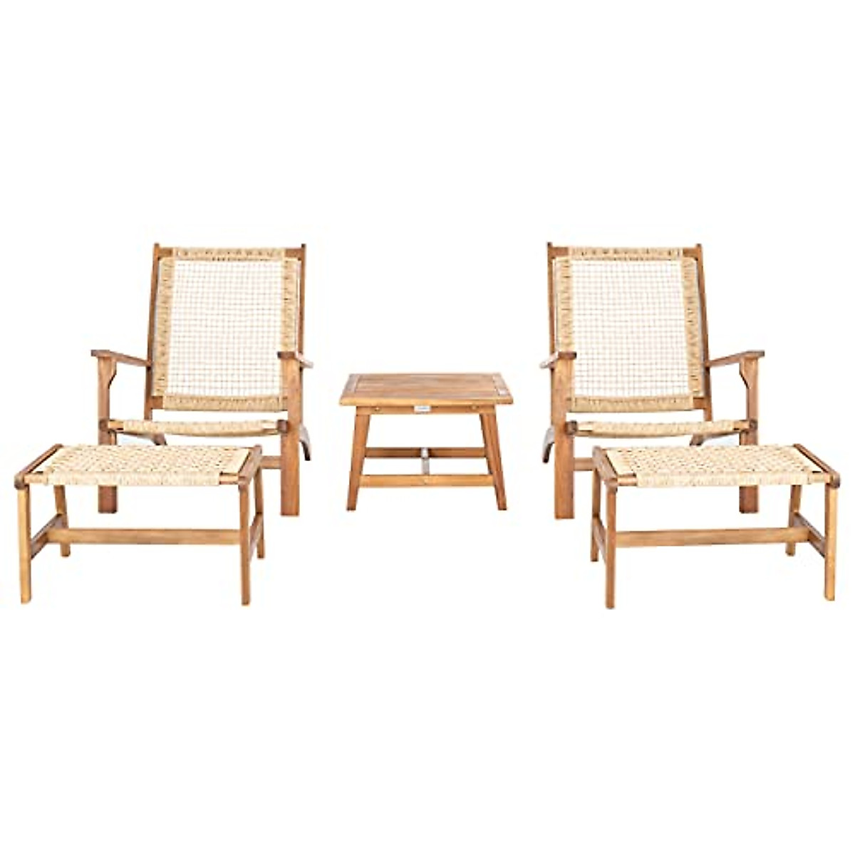 Safavieh Outdoor Collection Chantelle Acacia Wood/Light Brown Woven Rattan 5-Piece Patio Set PAT7076A, Natural/Natural