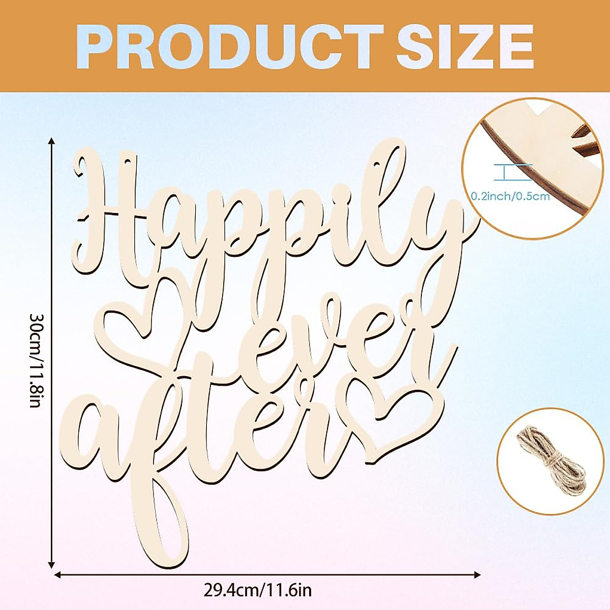 AHANDMAKER Happily Ever After Wooden Sign, Happily Ever After Sign for Wedding, Wood Letters Sign, Wall Hanging Art Decorations Photo Prop for Bridal Shower Engagement Party Wedding Decor, 11.57x11.8