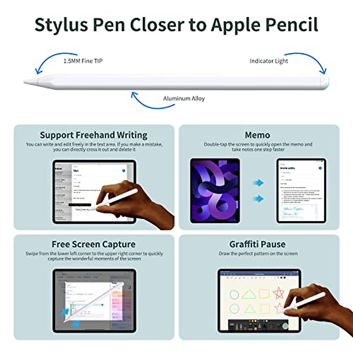 Wireless Charging Pencil for iPad with and Tilt Sensitive, Palm Rejection, iPad Pencil 2nd Generation Compatible with iPad Pro 11 inch 1/2/3/4, iPad Pro 12.9 Inch 3/4/5/6, iPad Air 4/5, iPad Mini 6