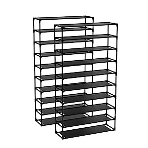 TY ARTS & CULTURE 2 Pack 10-Tiers Shoe Rack Organizer, Sturdy Metal Pipes & Durable Non-Woven Fabric, Space Saving Tall Shoe Rack Hold 80-100 Pairs, Shoe Rack for Entryway (Black)