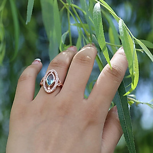 Yarrzhen Evil Eye Lucky Ring Rose Gold & White Gold Plated Marquise Cut Simulated Blue Aquamarine CZ Women's Engagement Wedding Ring (8)