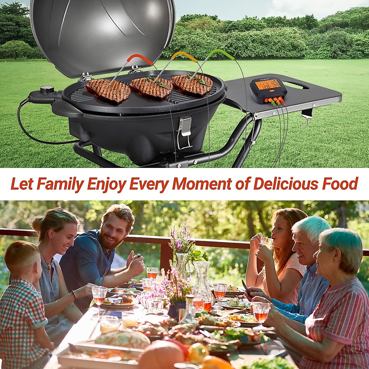 Inkbird WiFi Grill Thermometer, Wireless BBQ Thermometer for Grilling Roasting Cooking Smart Digital Remote Meat Thermometer with Graph Alarm Timer 4 Probes Rechargeable