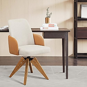 Art Leon Swivel Accent Chair, Modern Desk Chair No Wheels, Fabric Upholstered Armchair with Oak Wood Legs for Living Room Bedroom Home Office, Off White