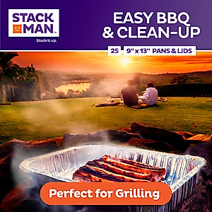 Aluminum Pans with Lids 9x13 Disposable Foil Pans [25-Sets] Heavy-Duty Baking Pans, Half-Size Deep Steam Table Pans with Foil Covers- Tin Foil Pans for Cooking, Baking, Heating, Storing, Food Prepping