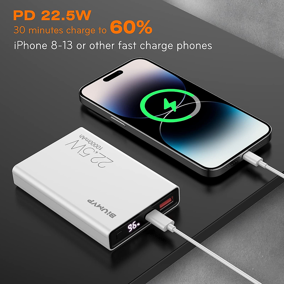 BIUMVP Heated Vest Battery Pack,5V 2A 10000mAh Power Bank for Heated Jacket,PD 22.5W Fast Charging Portable Charger,LCD Dispaly Phone Charger for iPhone,Android ect.