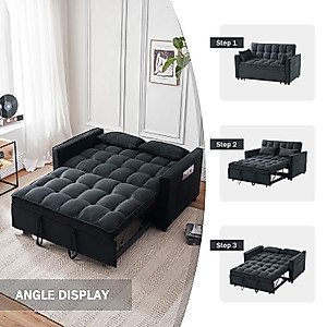 Eifizek 3-in-1 Convertible Sleeper Sofa Bed, Modern Pullout Couch Bed with Pull Out Bed, Adjustable Backrest, Futon Sofa for Living Room Furniture (Black)