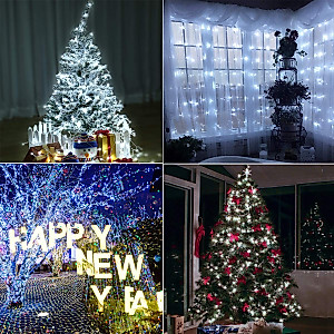 Christmas String Lights - 120 LEDs 49ft/15m End-to-End 8 Modes Plug in - Indoor/Outdoor Waterproof Decorative Fairy Twinkle Xmas Lights for Home/New Year/Tree/Thanksgiving Day/Wedding - Cool White