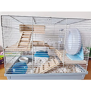 Wooden Hamster Platform with Ladder, Hamster Playground, Bird Perches Cage Toys, Hamster Rat Guinea Pig Chinchilla Cage Accessories