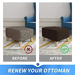 MAXIJIN Velvet Ottoman Slipcover Oversized Stretch Square Rectangle Footstool Slipcover Folding Storage Ottoman Covers for Living Room with Elastic Bottom (Ottoman X-Large, Dark Coffee)