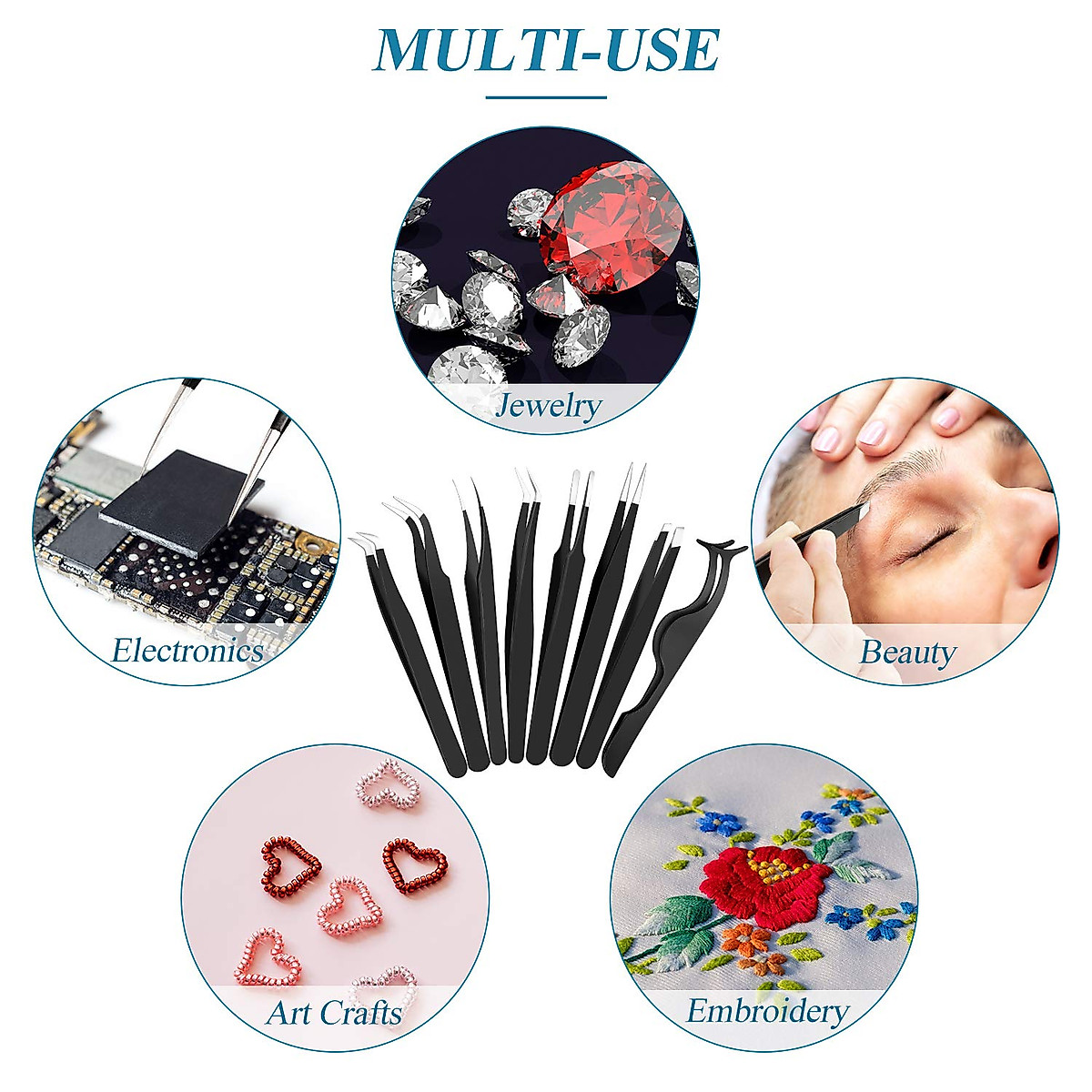 8 Pieces Eyelash Extension Tweezers Set Straight and Curved Tip False Lash Tweezers Eyelash Applicator Tool Stainless Steel Precision Tweezers for Eyelash Extension with Velvet Bag (Black)