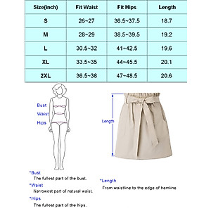 KANCY KOLE Women Tie Waist Skirts Paper Bag Elastic Waist Short Casual Skirt with Pockets Black