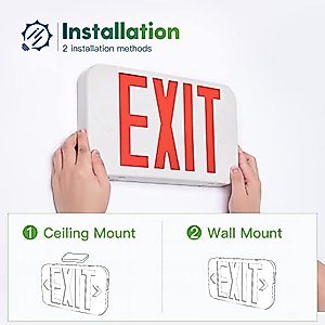 FREELICHT Red LED Exit Sign with Battery Backup，Exit Sign for Business，Easy to Install，UL Certified，AC 120/277V，Pack of 10