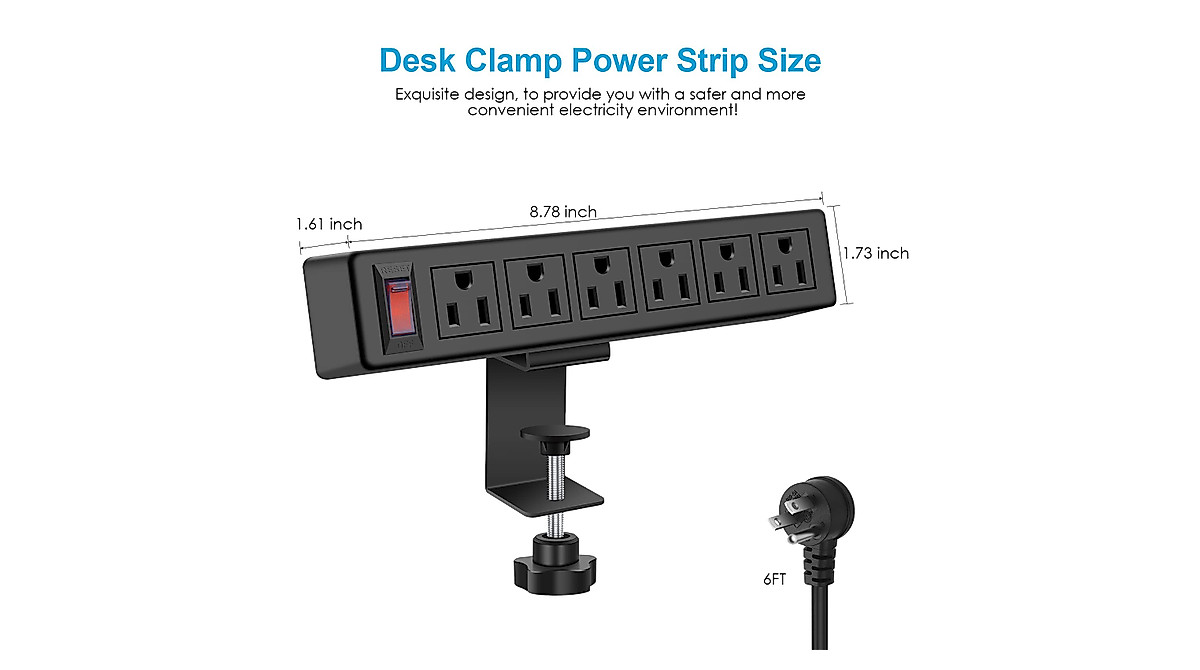 HHSOET Desk Power Strip with Switches, Clamp Outlet Strip Surge ...