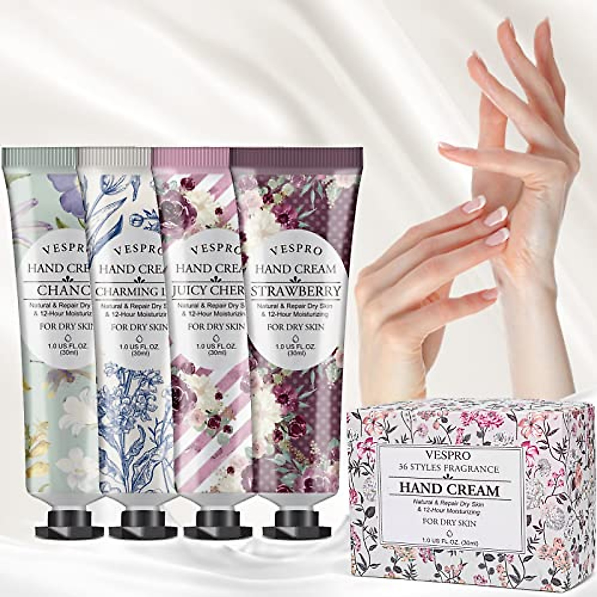 VESPRO 36 Pack Plant Fragrance Hand Cream, Moisturizing Hand Care Cream Gift Set,Mini Hand Lotion Travel Size in Bulk,Gifts for Women,Mom,Sister,Yourself-36 Different Scented/30ml