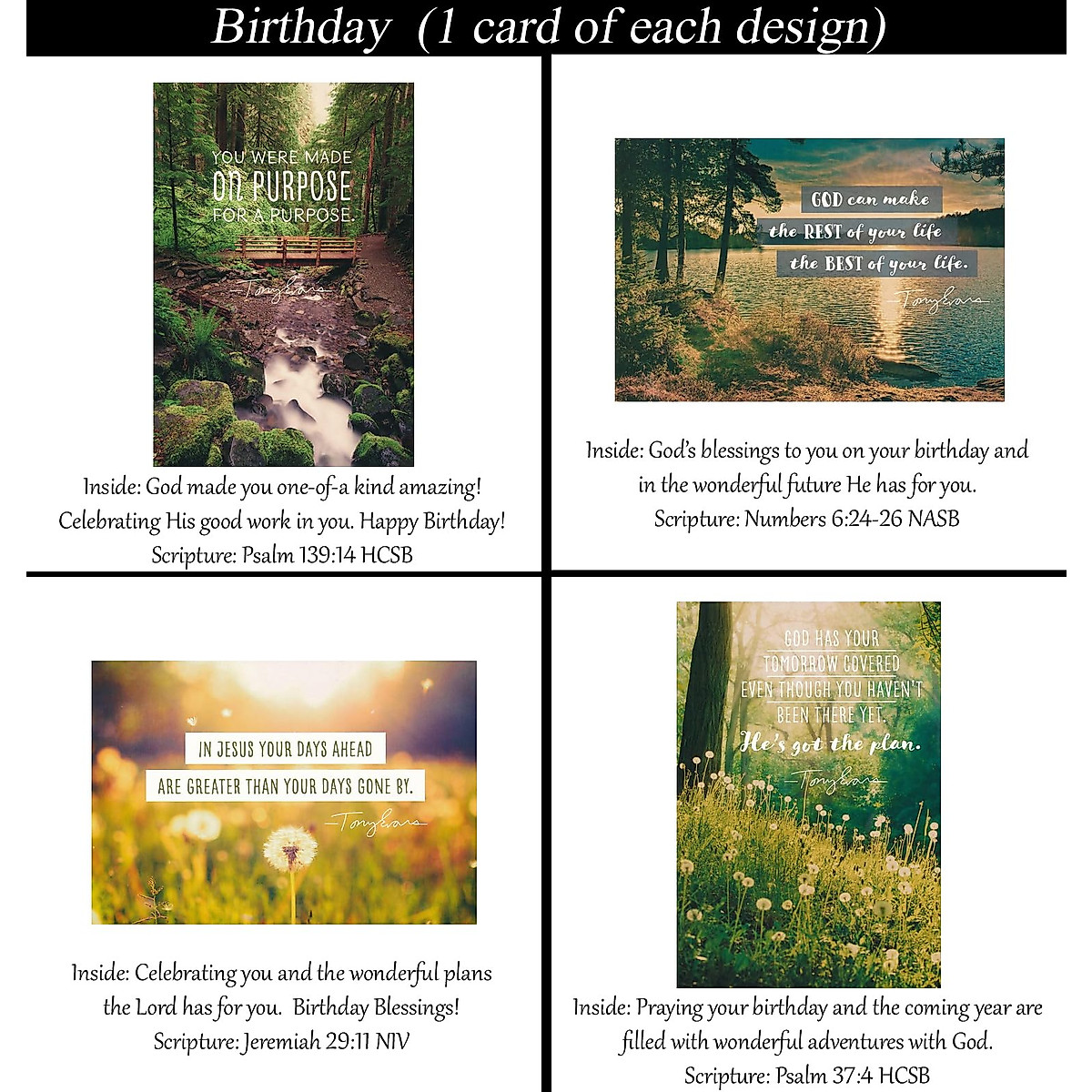 Birthday (No Repeated Cards) 32 Design Christian/Religious Greeting Card Assortment ~ Scripture in every card