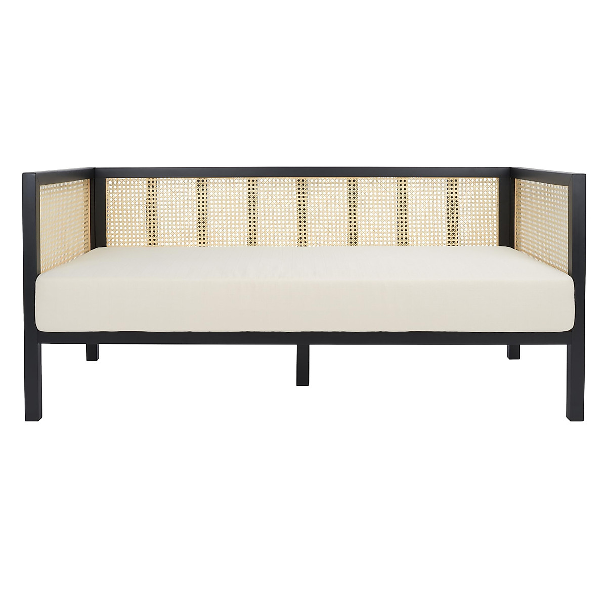 SAFAVIEH Home Collection Dune Coastal Black Rattan 3-Seater Sofa with White Cushion (Fully Assembled)