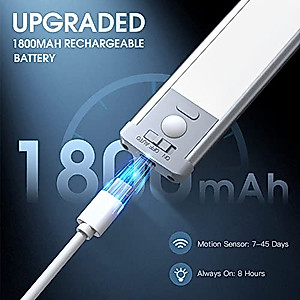 Under Cabinet Lights,40 LED Rechargeable Battery Operated Motion Sensor Light Indoor, 2 Pack Magnetic Dimmable Closet Lights, Wireless Under Counter Lights for Kitchen, Stairs (White Light)
