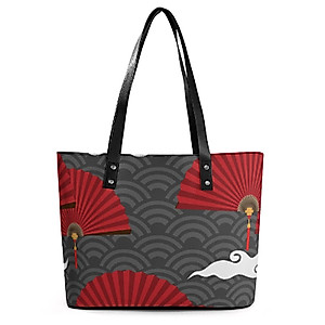 Womens Handbag Fans And Clouds Leather Tote Bag Top Handle Satchel Bags For Lady