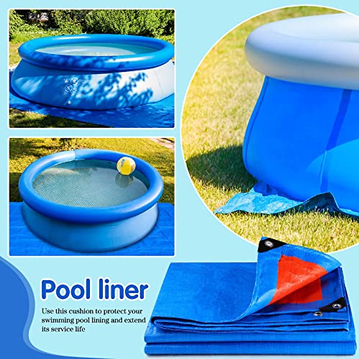 Woanger 13 ft Pool Mat Swimming Pool Ground Cloth Square Pool Liner Pad Waterproof PE Ground Pool Mat for Above Ground Pools Avoid Rocks, Roots, and Glass