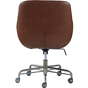 Tommy Hilfiger Forester Luxury Bonded Leather Home Office Chair, Modern Round Swivel Accent Seating, Adjustable Height, Cognac Brown