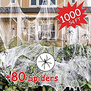 Festyle 1000ft Halloween Stretch Spider Webs Indoor & Outdoor Spooky Spider Webbing with 80 Fake Spiders for Halloween Decorations
