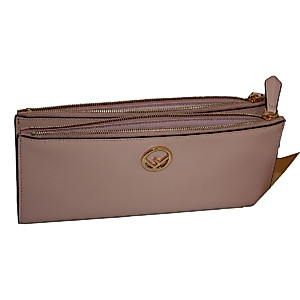 FENDI F is Light Rose Calf Leather Double Zip Long Wallet 8M0405
