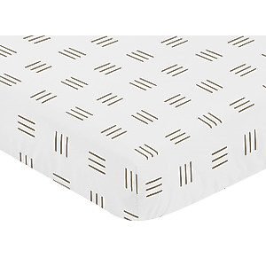 Sweet Jojo Designs White Brown Boho Mudcloth Boy Girl Fitted Crib Sheet Baby Toddler Bed Nursery Cocoa Chocolate Tan White Bohemian Woodland Tribal Southwest Mud Cloth Hatch Gender Neutral Triple Line