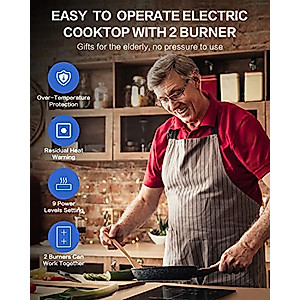 AMZCHEF Electric Induction Cooktop 2 Burners,12" Electric Stove Top with Plug 1800W, 120V, 9 Power Levels, Child lock, Timer, Touch Control, Induction Stove for Fast Cooking, Bulit-in&Countertop