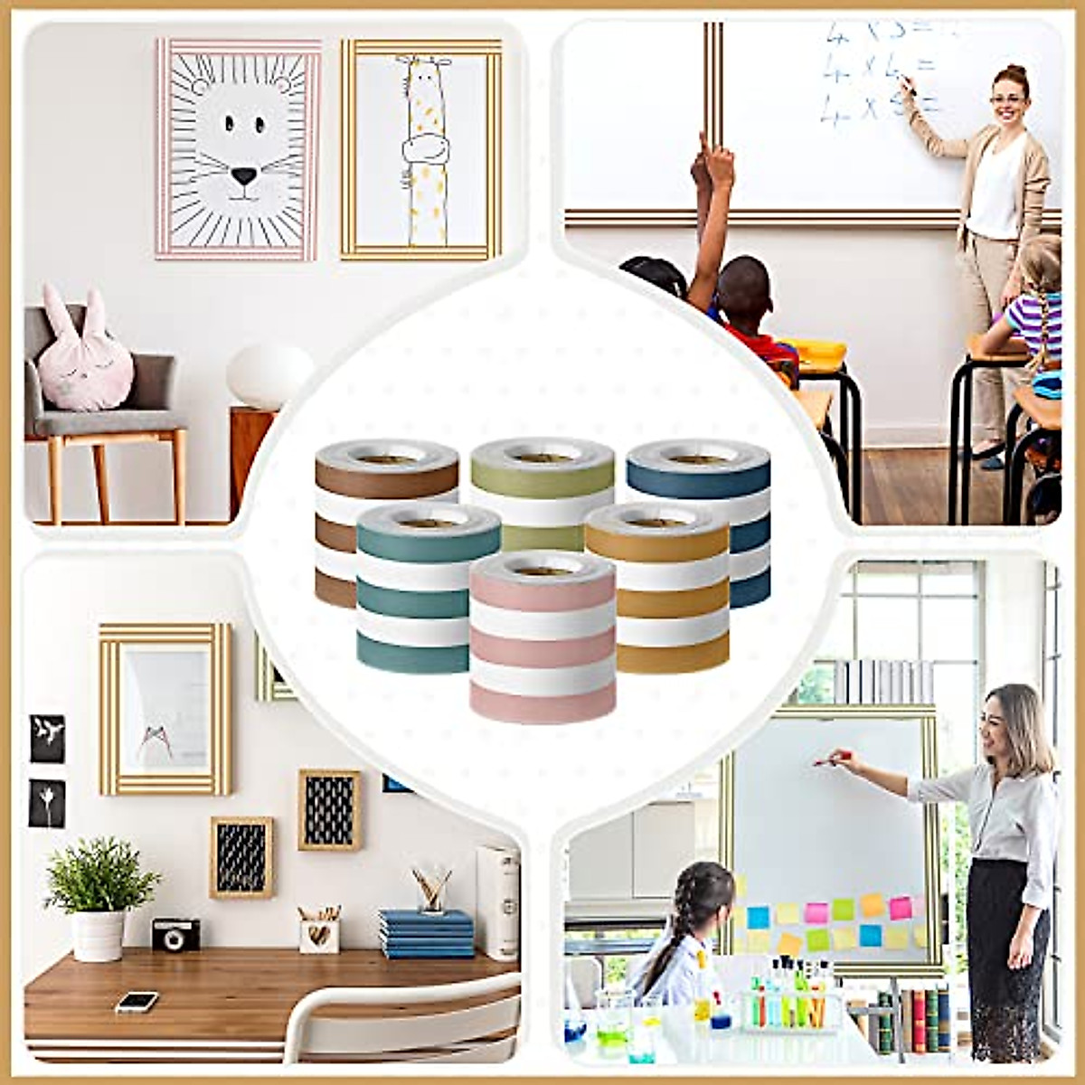 6 Rolls 196.8 ft Fall Bulletin Board Borders Thanksgiving Autumn Pumpkin Maple Leaf Mushroom Border Classroom Bulletin Trim Border for School Chalkboard Decor Office Party (Line)