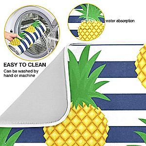 Striped Pineapple Pattern Dish Drying Mat 24"x18" Absorbent Machine Washable Hanging Fast Dry Pad Dish Protective Mat for Kitchen Countertop Heat Resistant Dinner Table Mat