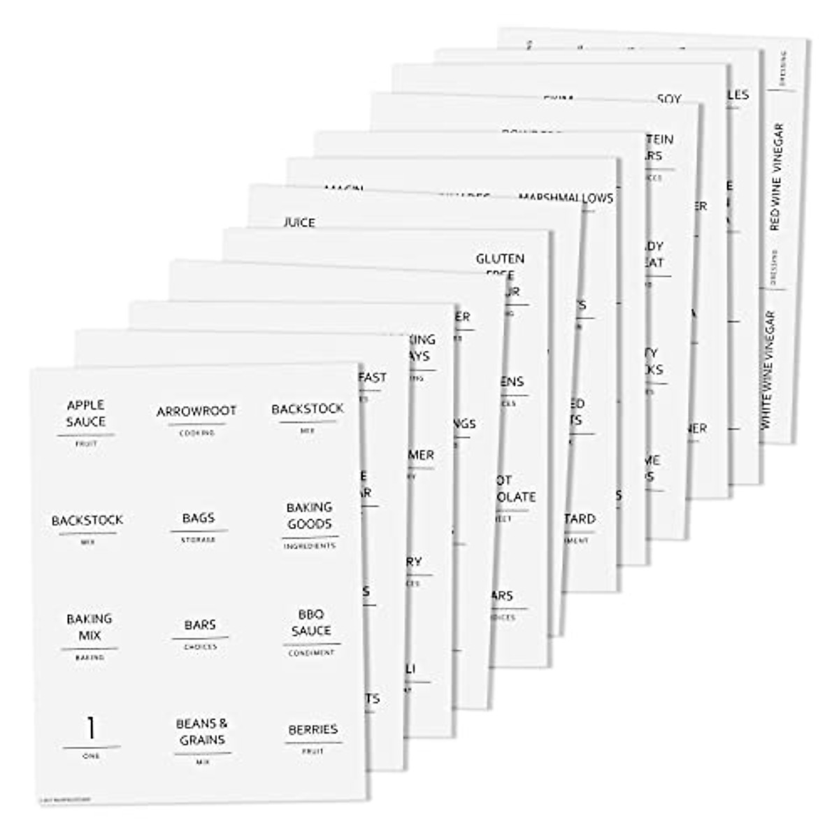 Talented Kitchen 157 Pantry Organization Labels for Food Storage Containers, Preprinted Black All Caps on Matte White Vinyl Stickers + Numbers for Minimalist Kitchen (Water Resistant)
