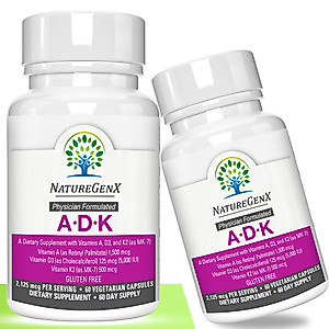 NatureGenX ADK Vitamin Supplement - Enhanced Bone Health with High Potency Vitamins A, D3, K2, Gluten-Free, 60 Capsules (Pack of 2)