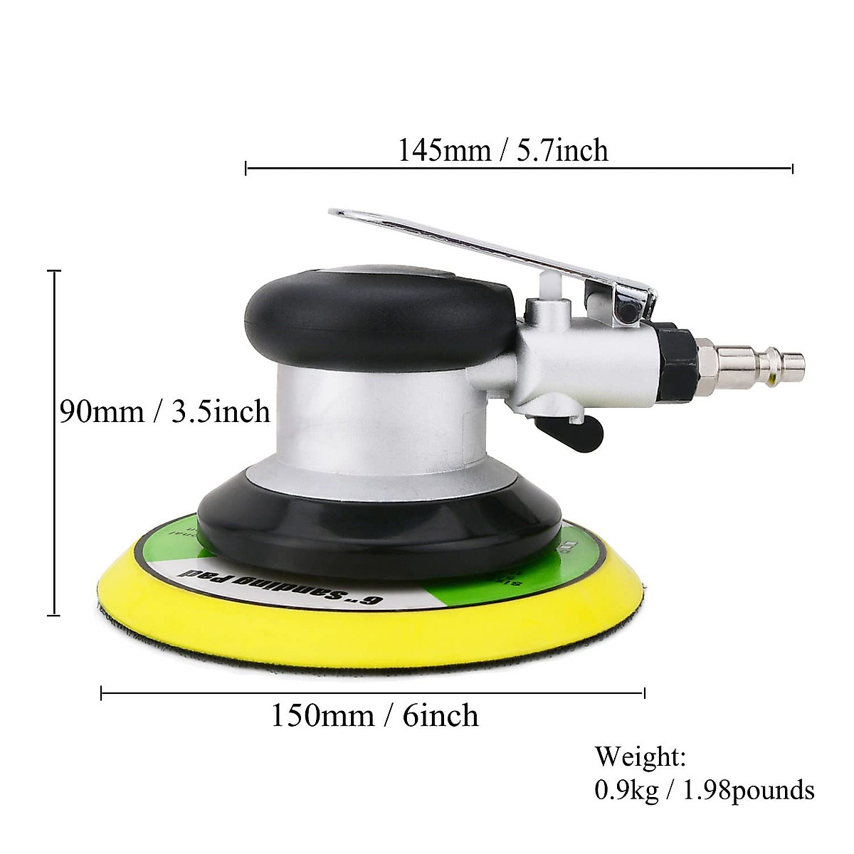 6" Air Random Orbit Sander, 12,000RPM Heavy Duty Dual Action Pneumatic Palm Sander