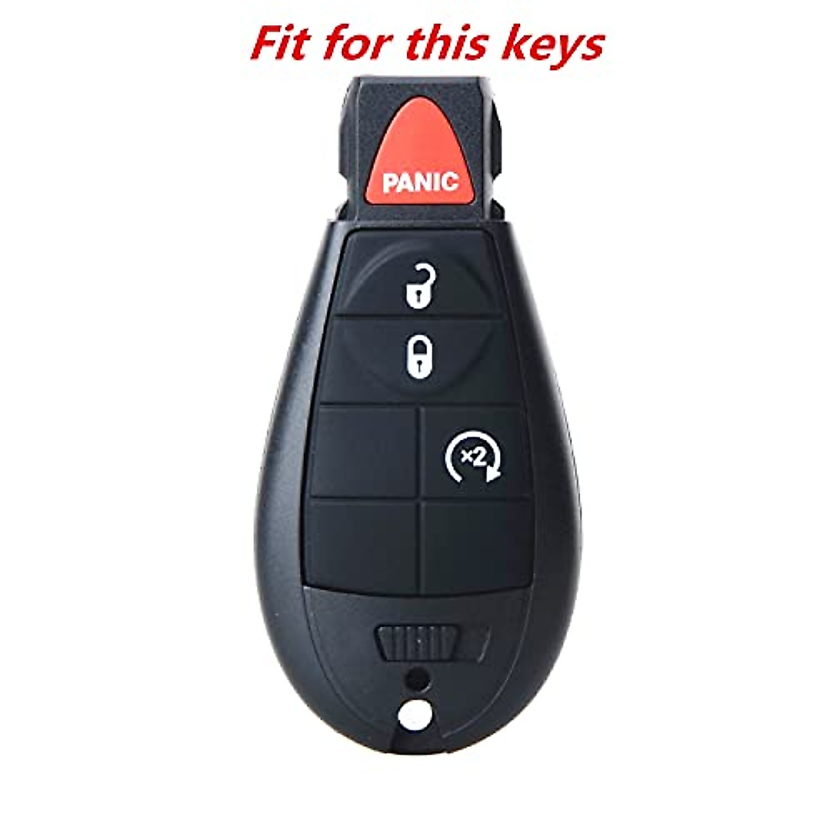 WFMJ Leather for IYZ-C01C Chrysler 300 Town & Country Dodge Challenger Durango Grand Caravan Journey Magnum Ram 1500 2500 3500 Jeep Grand Cherokee 4 Buttons Key Fob Case Cover Chain