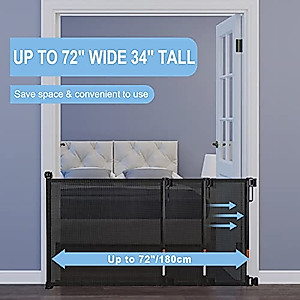 Retractable Baby Gate, PRObebi Retractable Dog Gate for Babies and Pets 34" Tall Extends to 72" Wide, Retractable Mesh Gate for Doorways, Stairs, Hallways, Indoor/Outdoor (Black)