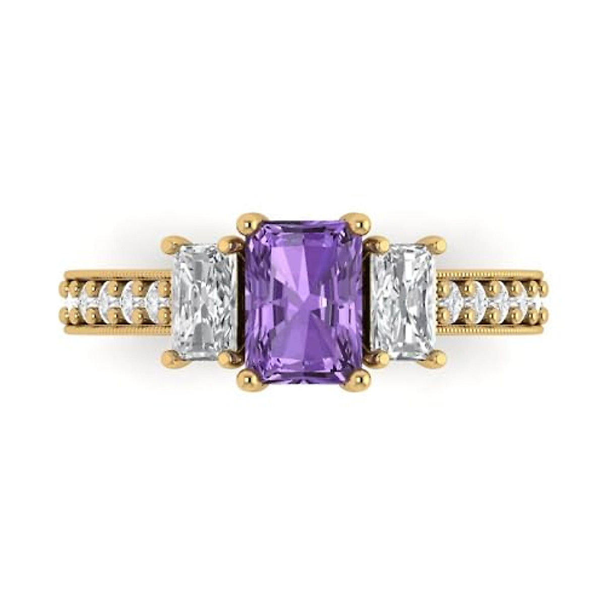 Clara Pucci 1.82 ct Emerald Cut Solitaire 3 stone Accent Created Alexandrite Engagement Anniversary Bridal Ring 18K Yellow Gold 6.75