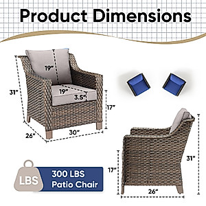 Outdoor Wicker Chair Set of 2-Outdoor Patio Chairs with Deep Seating Patio Dining Chairs for Deck Balcony Poolside Backyard-Brown/Grey