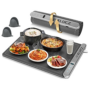 KLUCZ Electric Food Warming Mat Graphene Quickly Heating, 6 Adjustable Temperature and 6H Timer Function Warming Trays for Buffets Parties, Foldable Silicone Food Warmer Mat, Great Gift Choice
