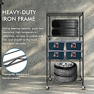 4-Shelf Adjustable,Heavy Duty Kitchen Shelf Organizer Rack,Kitchen Rack, Storage Shelving Unit on Wheel Casters,Steel Organizer Wire Rack, Metal Organizer Shelving Unit,Storage Shelf with Wheels