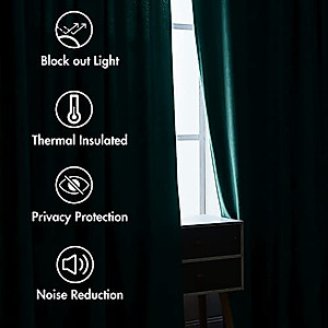 MIULEE Velvet Curtains Luxury Blackout Curtains for Bedroom Living Room Thermal Insulated Christmas Home Decor Super Soft Window Drapes Rod Pocket & Back Tab, Emerald Green, W52 x L72 inches, 2 Panels