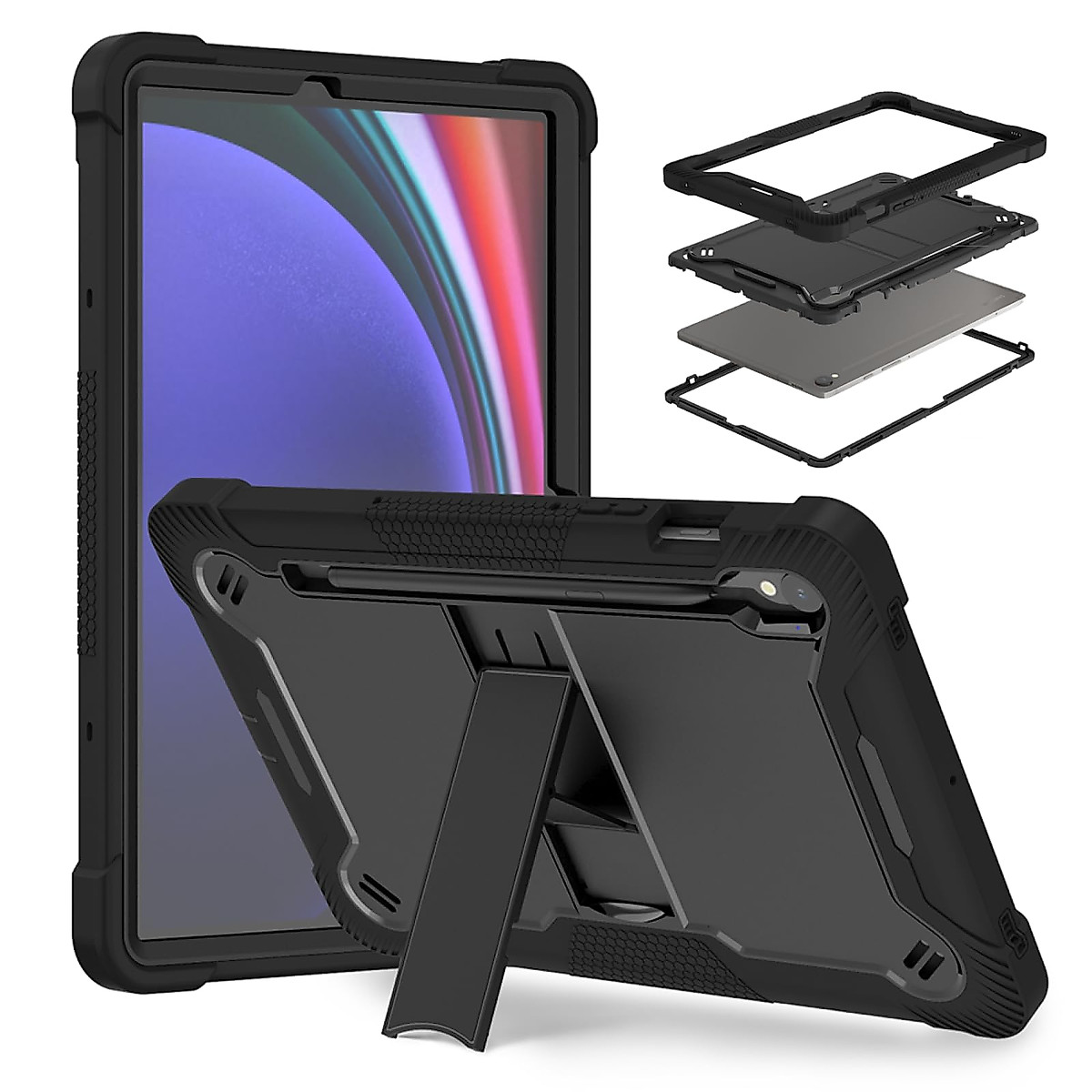Bingcok for Samsung Galaxy Tab S9 11 Inch Case/Galaxy Tab S9 FE 5G 10.9 Case, Heavy Duty Rugged Full-Body Hybrid Shockproof Drop Protection Cover for Samsung Galaxy Tab S9 /S9 FE Tablet 2023 (Black)