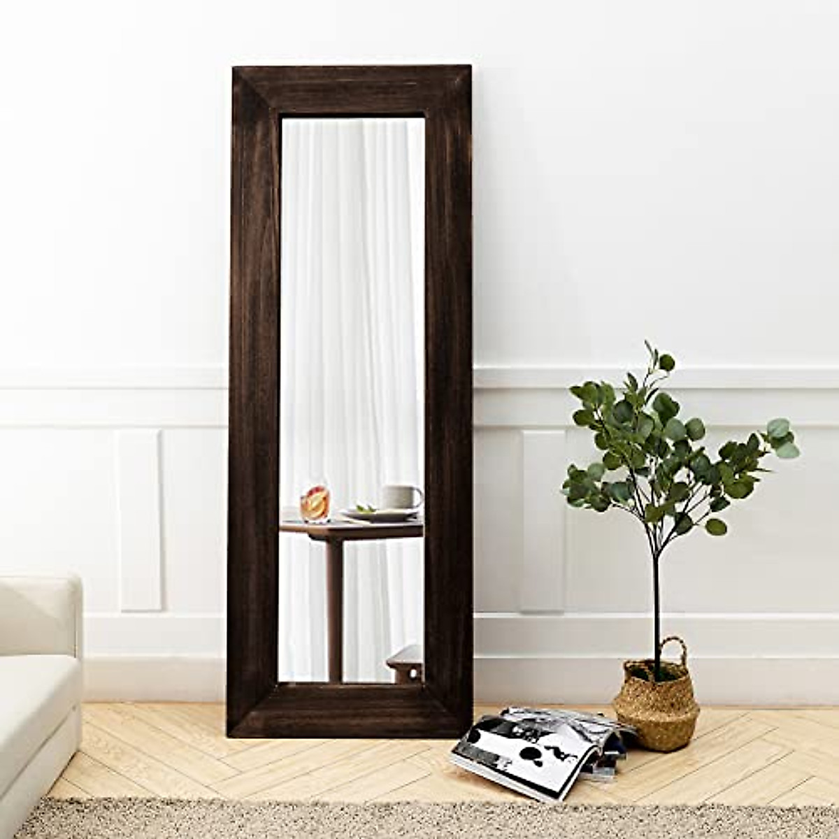 MAXYOYO Rustic Wood Floor Mirror Full Length, 63 x 24 Wall Mirror for Bathroom, Large Mirror Full Body Dressing Mirror for Living Room, Bedroom, Leaning Against Wall/Wall-Mounted Mirror