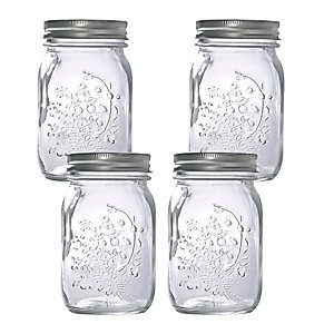 Hovico Mason Jars 17 oz With Regular Lids and Bands, Ideal for Jam,Dishwasher Safe Mason Jar for Fermenting, Kombucha, Kefir, Storing and Canning Uses, Clear- Set of 4