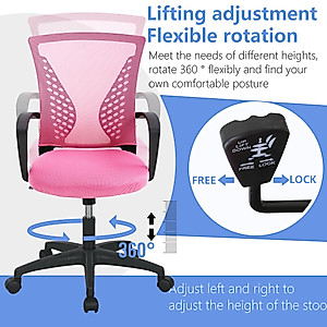 PayLessHere Office Chair Desk Chair Computer Chair Ergonomic Chair Adjustable Executive Mesh Mid Back with 360 Degree Swivel Wheels Lumbar Support Armrest (Pink)