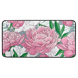 HUSSRITY Pink Peony Flowers Kitchen Rugs Cushioned Anti-Fatigue Comfort Floor Mat Non Slip Kitchen Mat Runner Rug for Sink Office Laundry (39"x20")