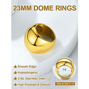 GOLDCHIC JEWELRY Gold Statement Ring for Women, 23mm Oversized Chunky Dome Rings Thick Cocktail Rings Size 7